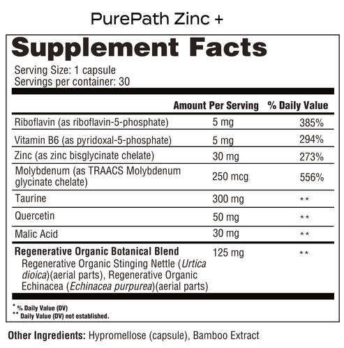 PurePath Zinc+ | 30mg Chelated Bisglycinate with B6 & Quercetin ...